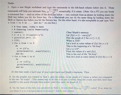 Solved Tasks 1 Open A New Maple Worksheet And Type The