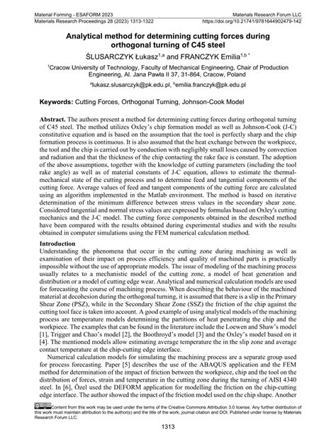 Pdf Analytical Method For Determining Cutting Forces During