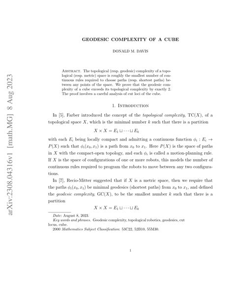 pdf geodesic complexity of a cube