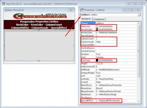 vba excel pemula 32 pengenalan properties listbox backcolor