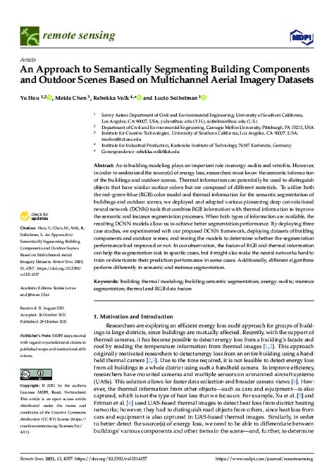 Pdf An Approach To Semantically Segmenting Building Components And