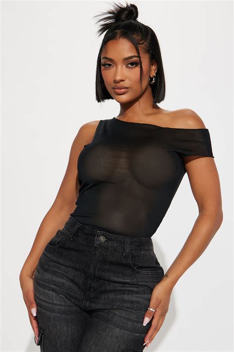 Made You Look One Shoulder Mesh Top Black Fashion Nova