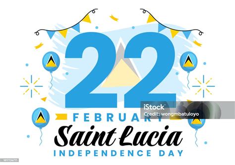 세인트 루시아 독립 기념일 벡터 일러스트 레이 션 2 월 22 일 흔들리는 깃발 국경 축 하 평면 만화 배경 디자인 0명에 대한 스톡 벡터 아트 및 기타 이미지 Istock