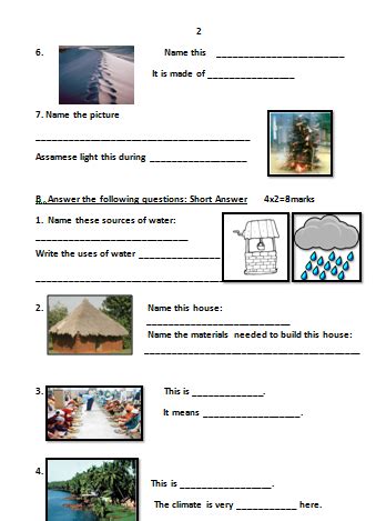 KV AFS PRIMARY SECTION HOME WORKS CLASS EVS MODEL QUESTION PAPER