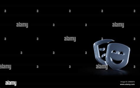 3d Rendering Of Frosted Glass Symbol Of Theater Masks Isolated On Black