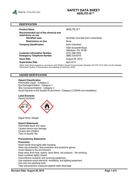 Foam Concrete Msds Download Free Pdf Toxicity Occupational Safety And Health Administration