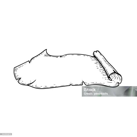 손으로 그린 종이 두루마리 양피지 스케치 스타일은 고대 원고 롤을 열었습니다 골동품 중세 종이 편지 스크롤 빈 템플릿입니다 게임 고대 디자인에 가장 적합합니다 벡터