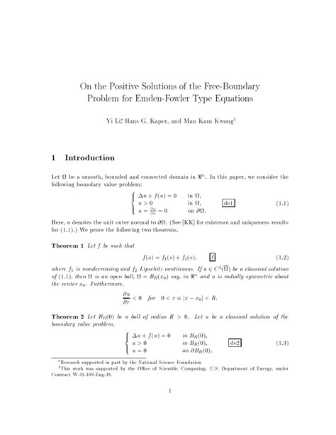 Pdf On The Positive Solutions Of The Free Boundary Problem For Emden Fowler Type Equations