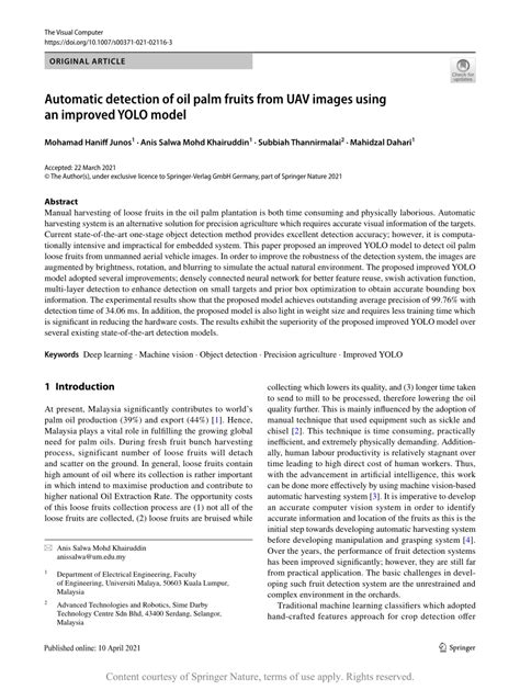 Pdf Automatic Detection Of Oil Palm Fruits From Uav Images Using An