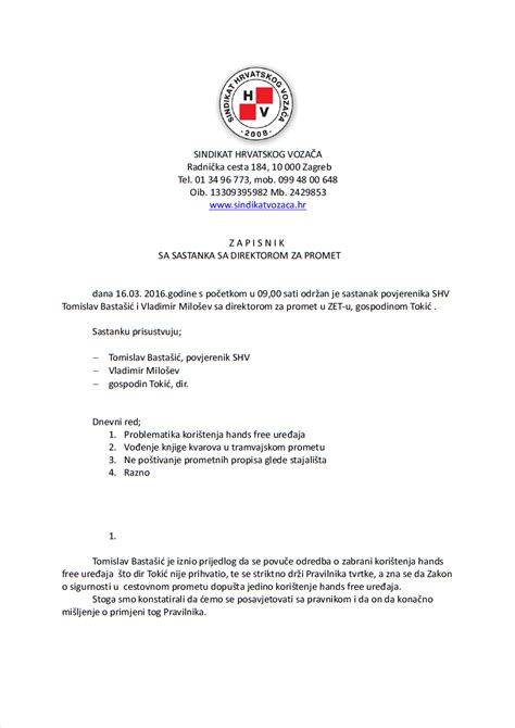 Zapisnik Sastanka Sa Direktorom Za Promet 16 03 2016