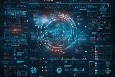 futuristic hud displaying rotating circles and complex data analysis charts perfect for