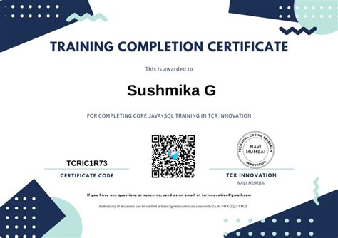 Sushmika G On Linkedin Hello Everyone Successfully Completed Training Completion On Core