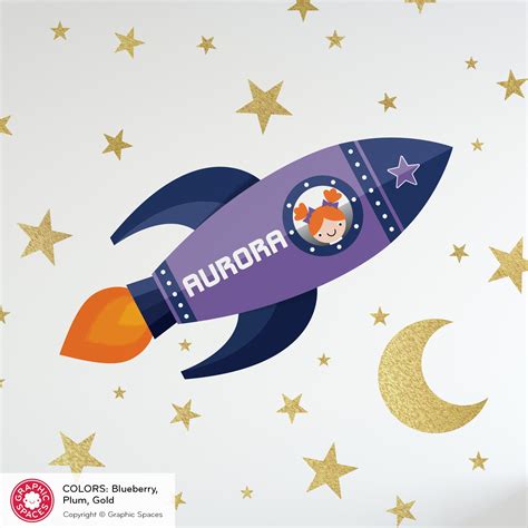 Wall Decal Rocket Wall Decal Personalized Girl Graphic Spaces