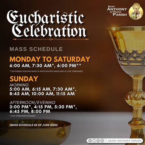 Saint Daily Mass Schedule As Of June 2024 Saint Anthony Of Padua