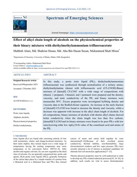 Pdf Effect Of Alkyl Chain Length Of Alcohols On The Physicochemical