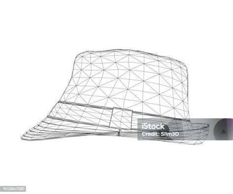 흰색 배경에 고립 된 검은 선의 여름 모자 프레임 측면보기 3d 벡터 일러스트레이션 모자 모자류에 대한 스톡 벡터 아트 및 기타 이미지 모자 모자류 밀짚