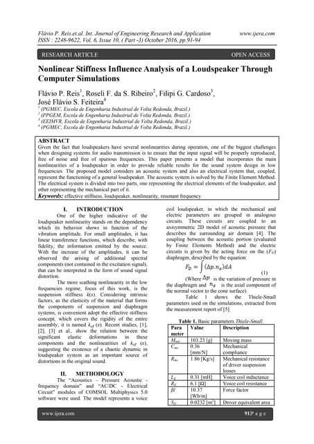 Nonlinear Stiffness Influence Analysis Of A Loudspeaker Through Computer Simulations Pdf