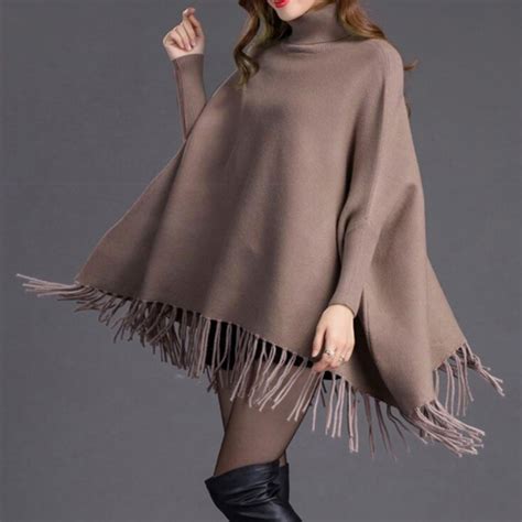프린지 터틀넥 스웨터 숄 어깨숄 여자의류