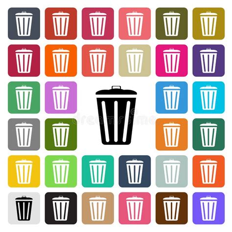 Vector Modern Trash Bin Flat Design Icon Set In Button Stock Vector Illustration Of Clean