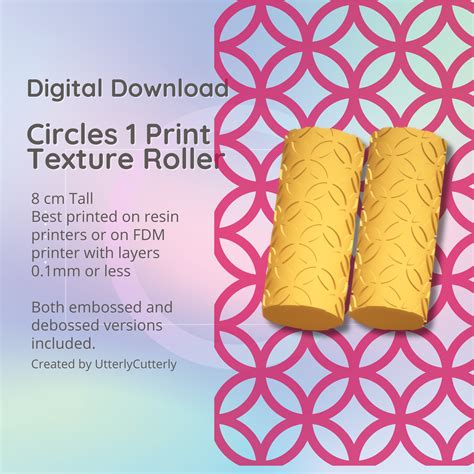3d file circles 1 texture roller digital file stl embossed and