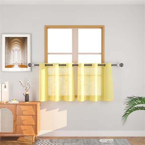 Upopo Yellow Kitchen Tier Curtains 24 Inch Sheer Linen