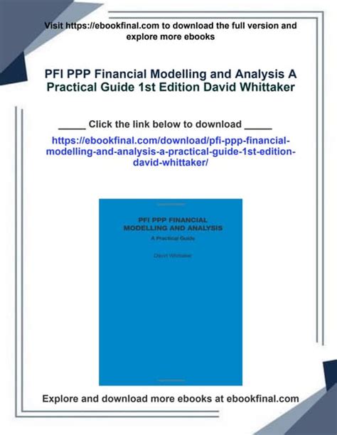 Download Complete Pfi Ppp Financial Modelling And Analysis A Practical