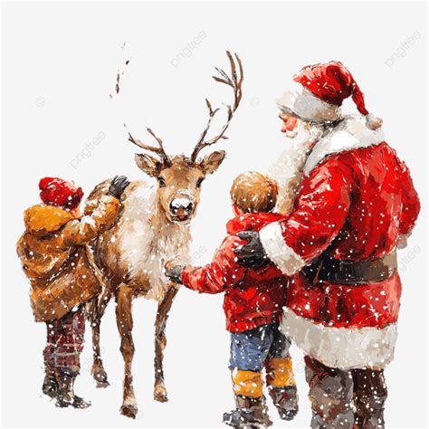 산타클로스의 휴일 그림 어린이들 그리고 순록 산타 클로스 Png 일러스트 및 이미지 에 대한 무료 다운로드 Pngtree
