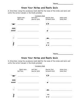 Know Your Notes And Rests Quiz Half Page Music Lesson Plans Teaching Music General Music