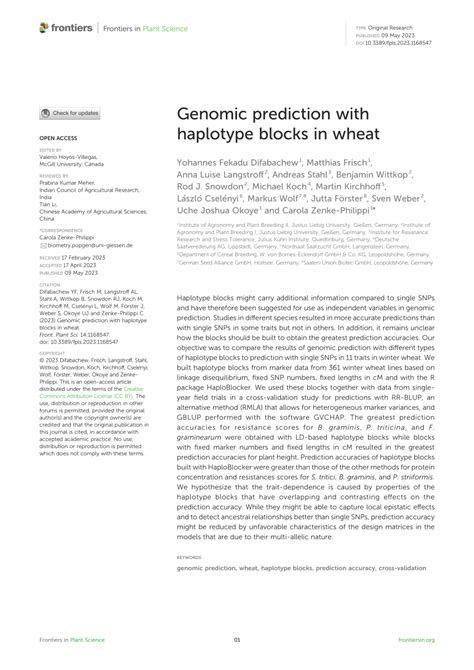 Pdf Genomic Prediction With Haplotype Blocks In Wheat