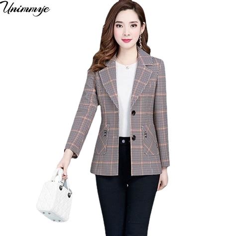 우아한 숙 녀 격자 무늬 블레 이저 여성 겉옷 봄가 코트 사무실 숙 녀 고품질 여성 자 켓 XL J AliExpress