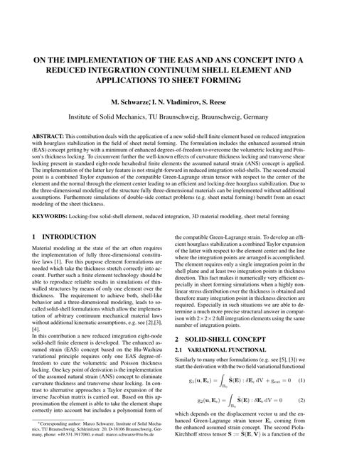 Pdf On The Implementation Of The Eas And Ans Concept Into A Reduced Integration Continuum
