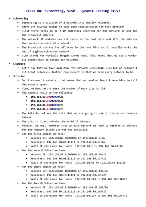Computer Networksclass 8 Subnetting And Dynamic Routing Class 8