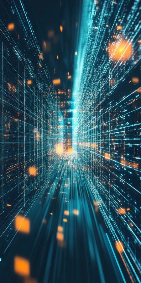 futuristic digital data stream visualization with bright particles