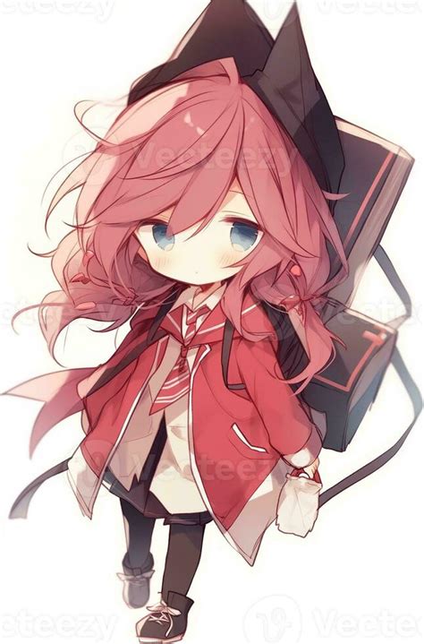 Pretty Anime Girl With Red Hair Pulled Back Created With Generative Ai