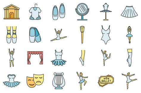 Theater Ballet Icons Set Vector Color Line Vector Art At Vecteezy