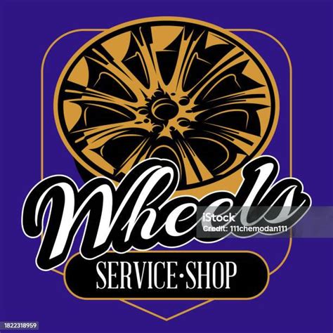 자동 바퀴를 위한 황동 단조 디스크가 있는 로고 디자인을 위한 세련된 템플릿입니다 컬러 벡터 일러스트 가장자리에 대한 스톡 벡터 아트 및 기타 이미지 Istock
