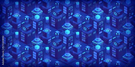 Vector Isometric Server Room Quantum Computer Cloud Storage Data Center Web Hosting Big Data