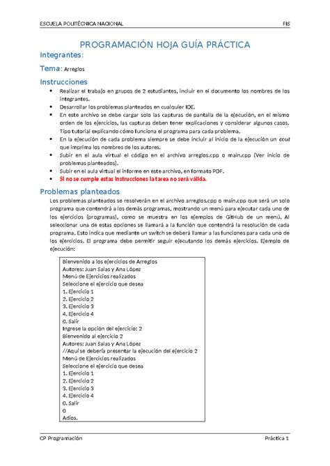 Programación Hoja Guia Practica Arreglos Los Cinco Ejercicios Del Deber ProgramaciÓn Hoja
