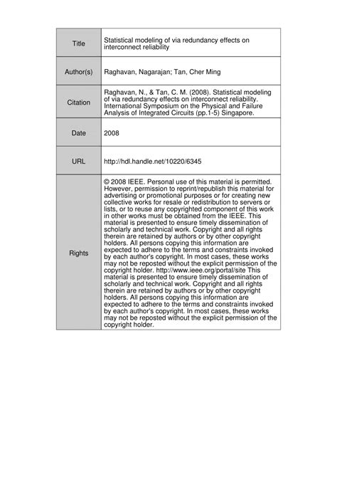 Pdf Statistical Modeling Of Via Redundancy Effects On Interconnect