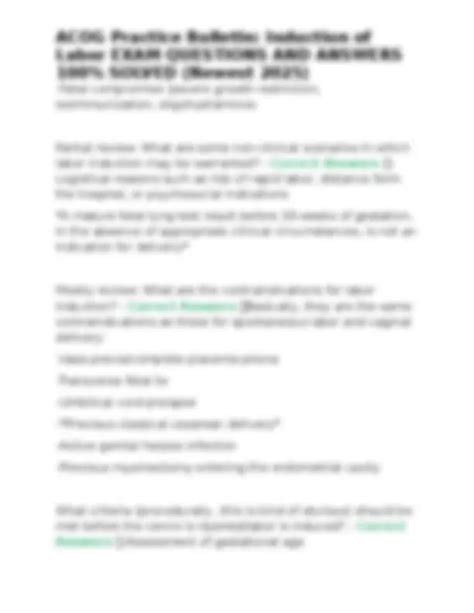 Acog Practice Bulletin Induction Of Labor Exam Questions And Answers
