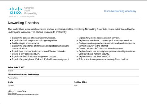 Priya R On Linkedin Cisconetworkingacademy Networkingessentials Internship Careergrowth