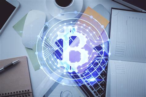 Premium Photo Blockchain Theme Hologram Drawings Over Computer On The Desktop Background Top