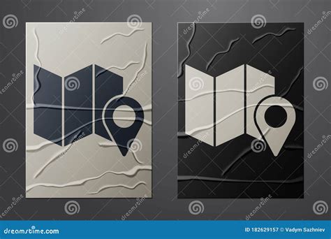 White Folded Map With Location Marker Icon Isolated On Crumpled Paper Background Paper Art