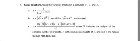 scalar equations using the variables created in 1