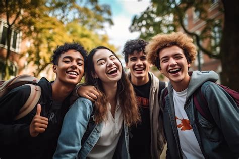 Premium Ai Image Group Of University Students Having Fun In College