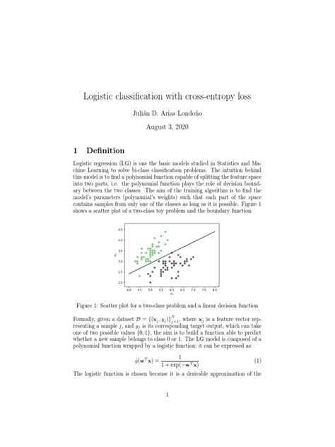 Logistic Classification With Cross Entropy Loss Juli An D Arias Londo No August 3 2020 Pdf