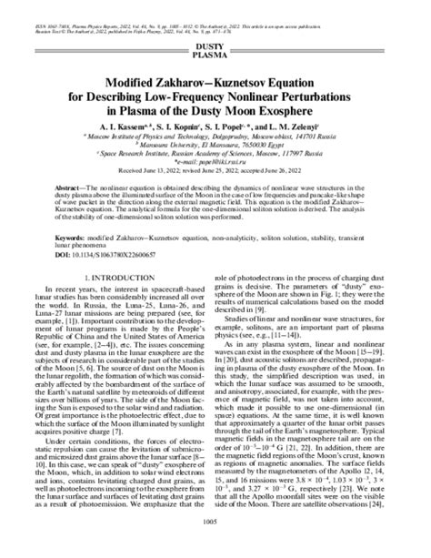 Pdf Modified Zakharov Kuznetsov Equation For Describing Low Frequency Nonlinear Perturbations