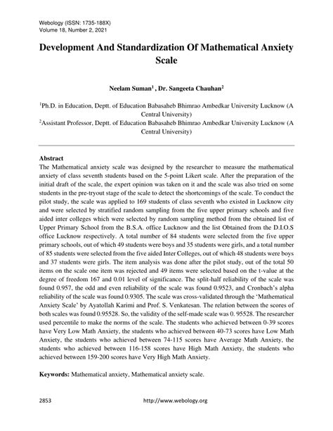 Pdf Development And Standardization Of Mathematical Anxiety Scale