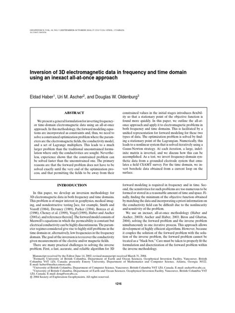 Pdf Inversion Of 3d Electromagnetic Data In Frequency And Time Domain
