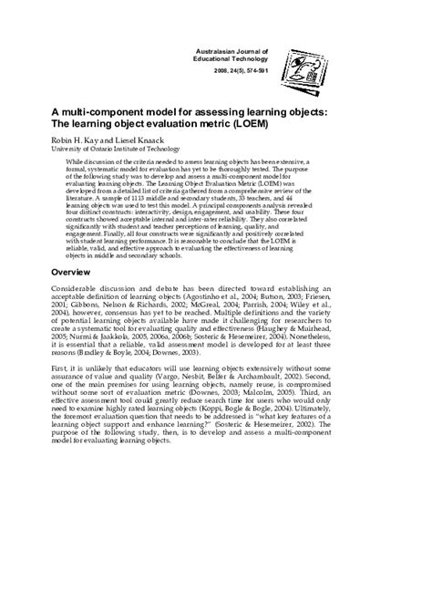 Pdf A Multi Component Model For Assessing Learning Objects The